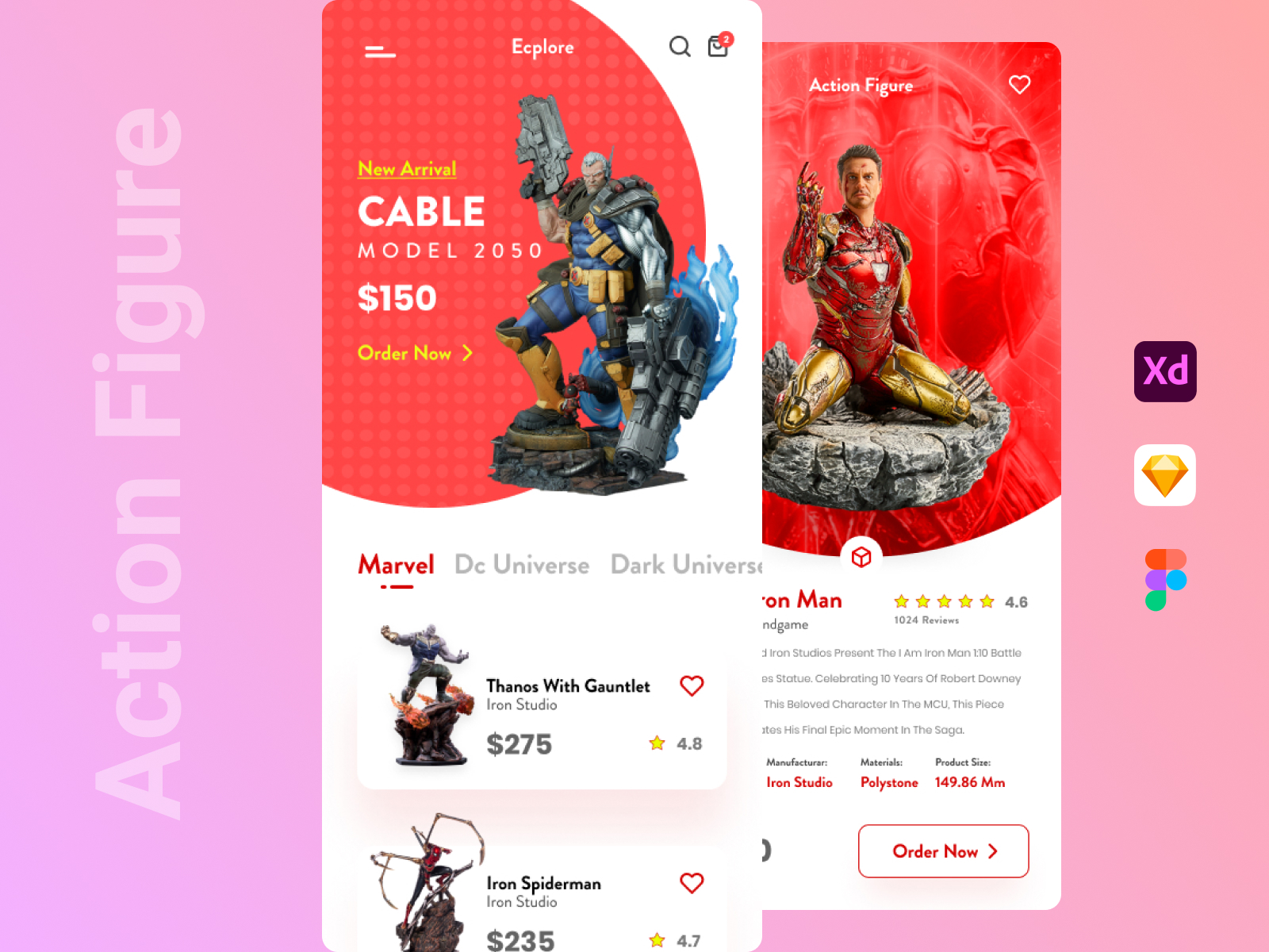 Action Figure Sale App freebie for Figma and Adobe XD