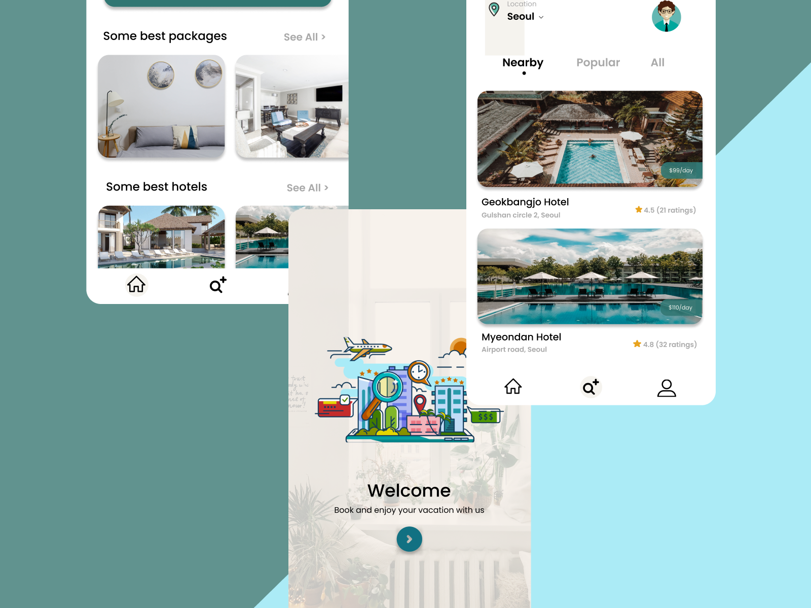 Booking Hotel App freebie for Figma and Adobe XD