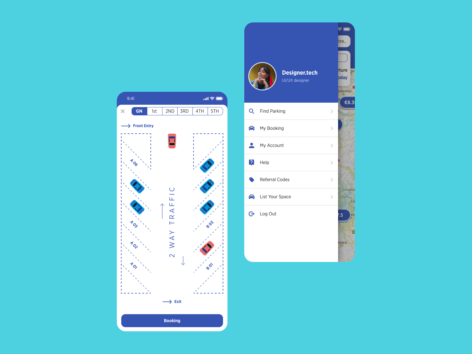 Car Parking Mobile UI Kit freebie for Figma and Adobe XD