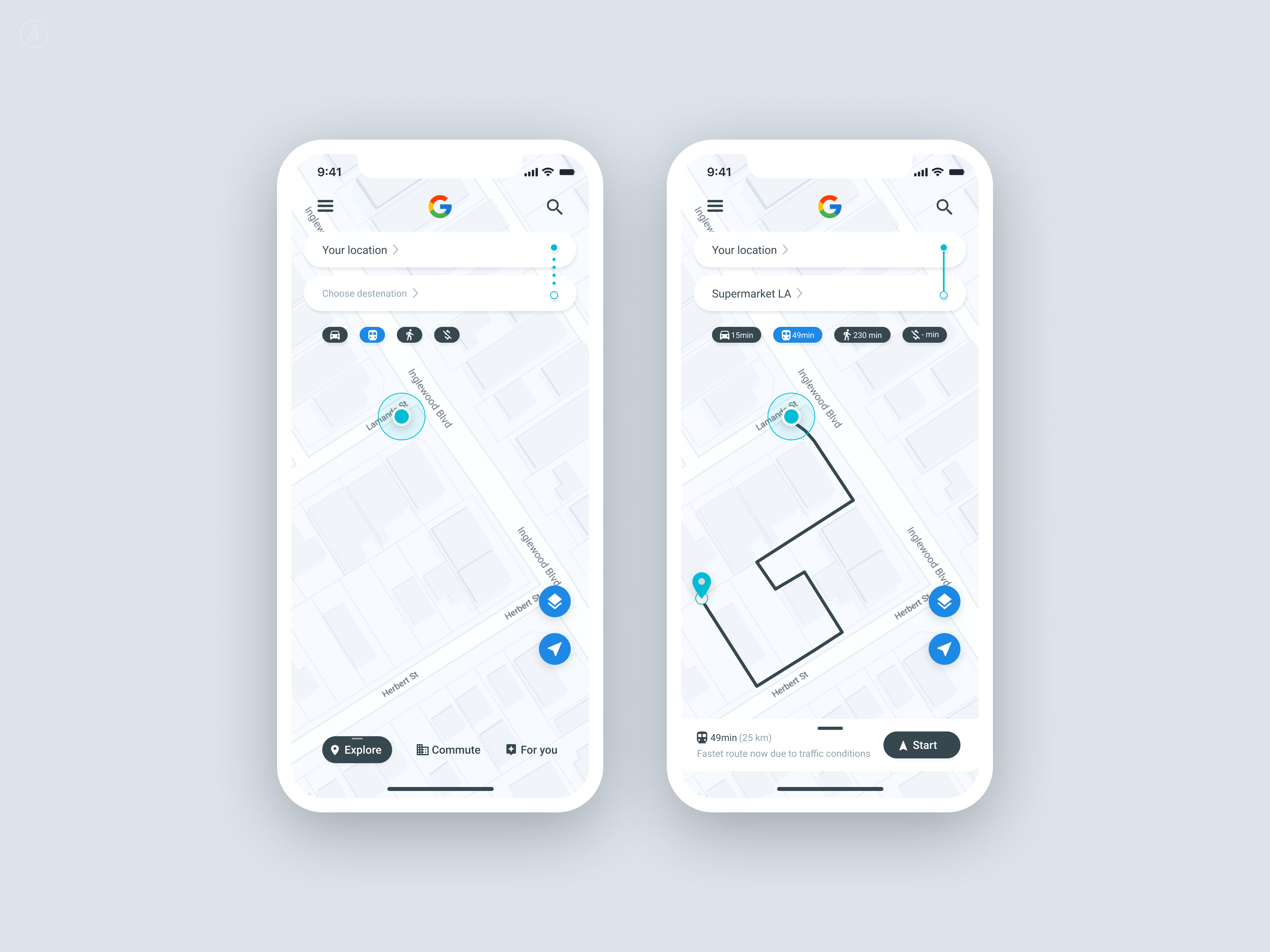 Concept for Google Maps freebie for Figma and Adobe XD