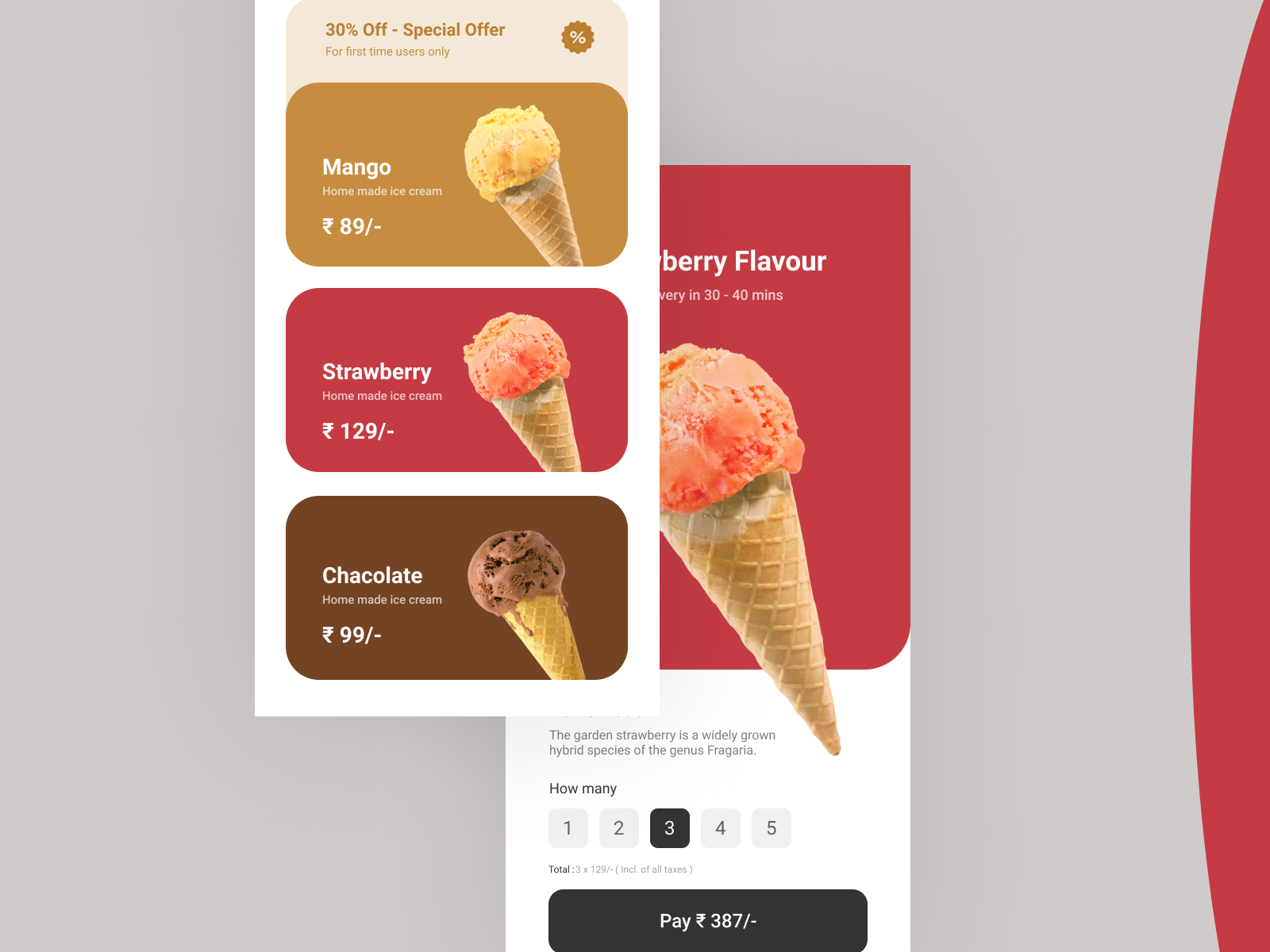 Cone Ice-Cream Delivery App UI Kit freebie for Figma and Adobe XD