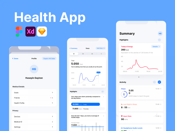 Health App UI Kit freebie for Figma and Adobe XD