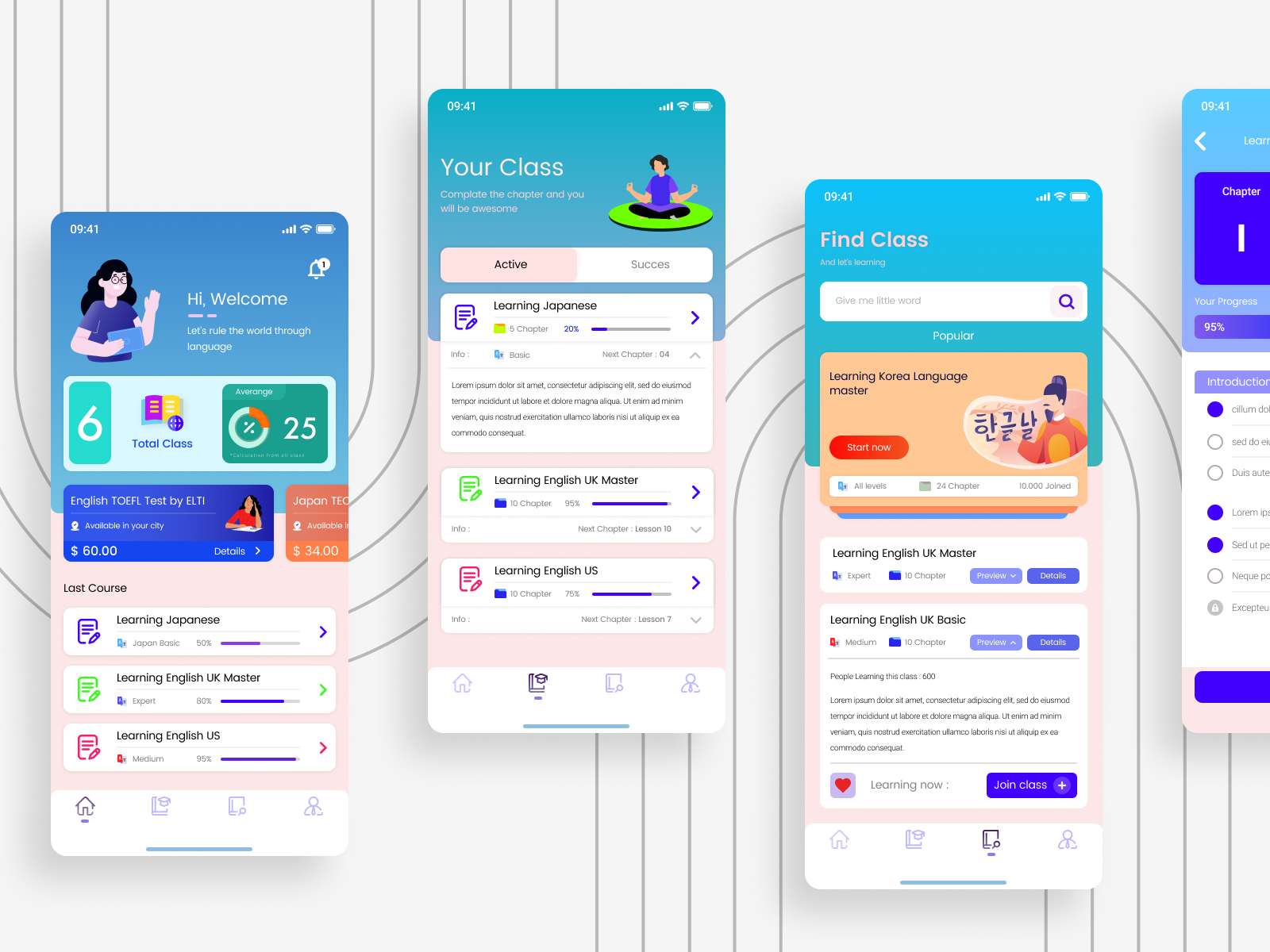 Language Learning App freebie for Figma and Adobe XD