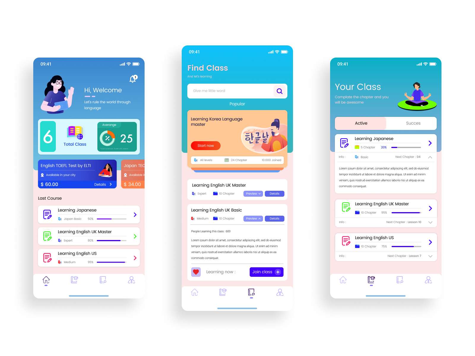Language Learning App freebie for Figma and Adobe XD
