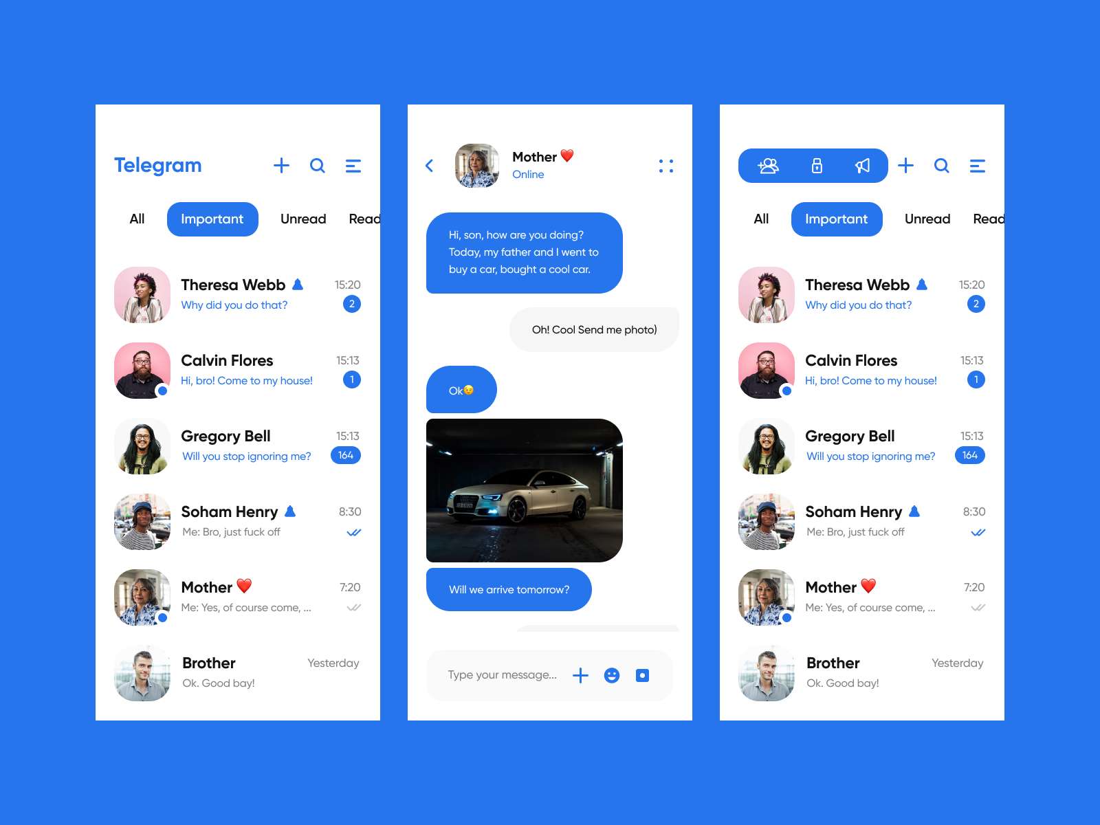 Telegram App UI Kit freebie for Figma and Adobe XD
