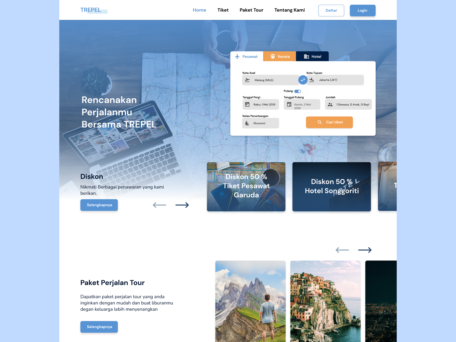 Travel Web Design freebie for Figma and Adobe XD