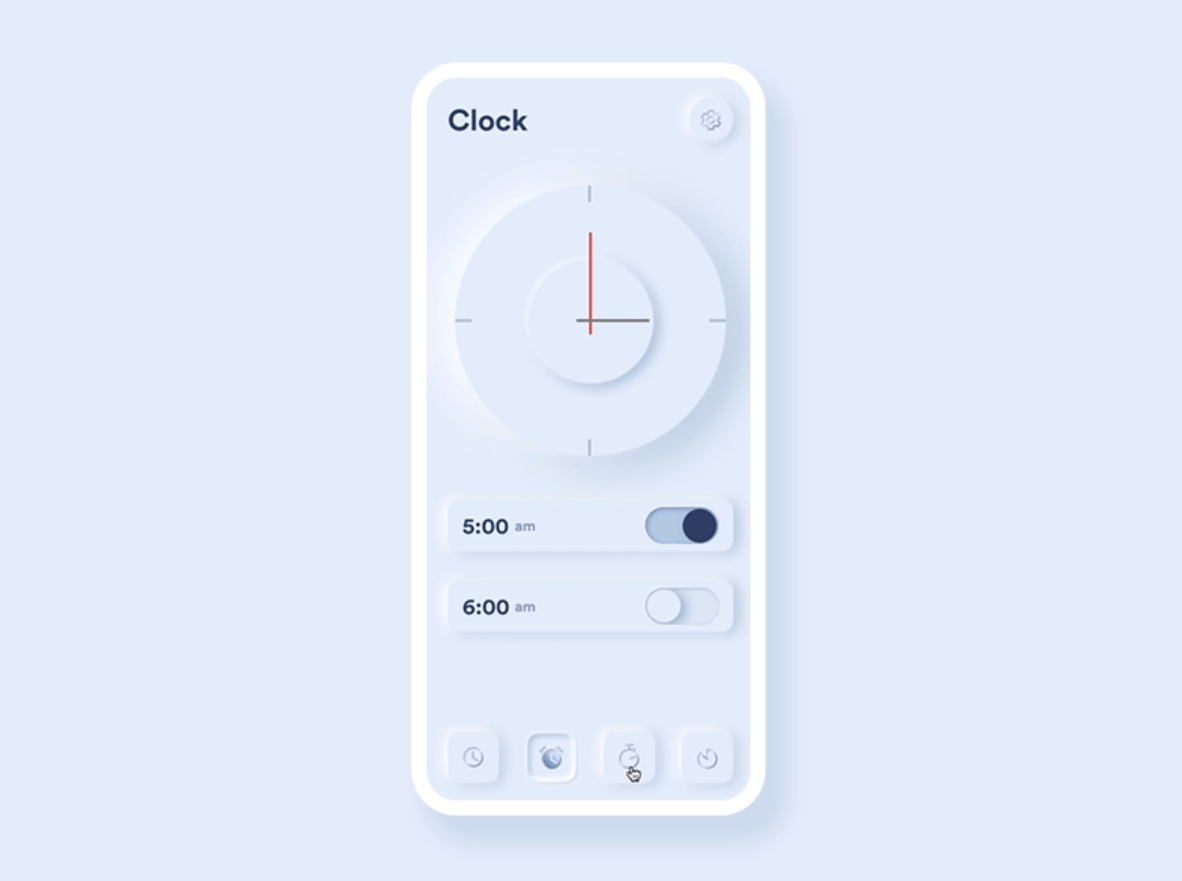 Skeuomorph Clock App freebie for Figma and Adobe XD