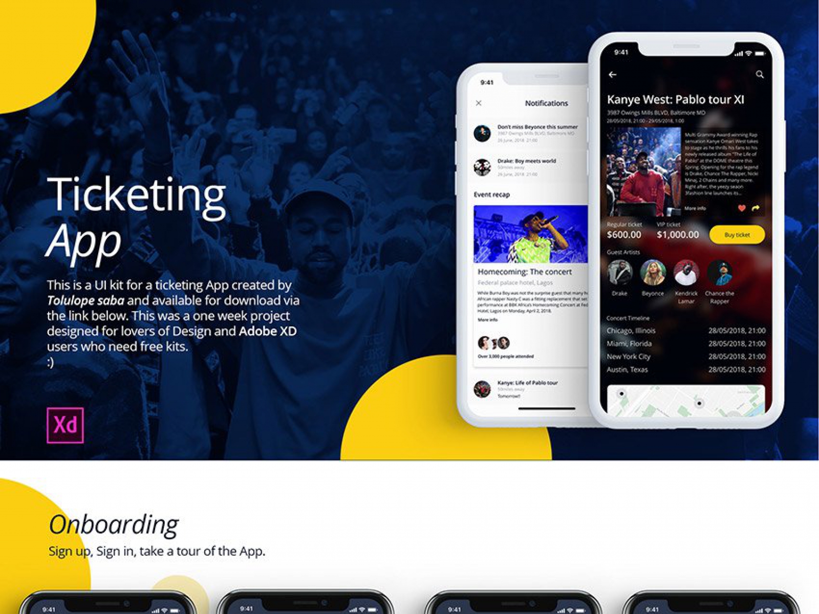 Ticketing UI App Design freebie for Figma and Adobe XD